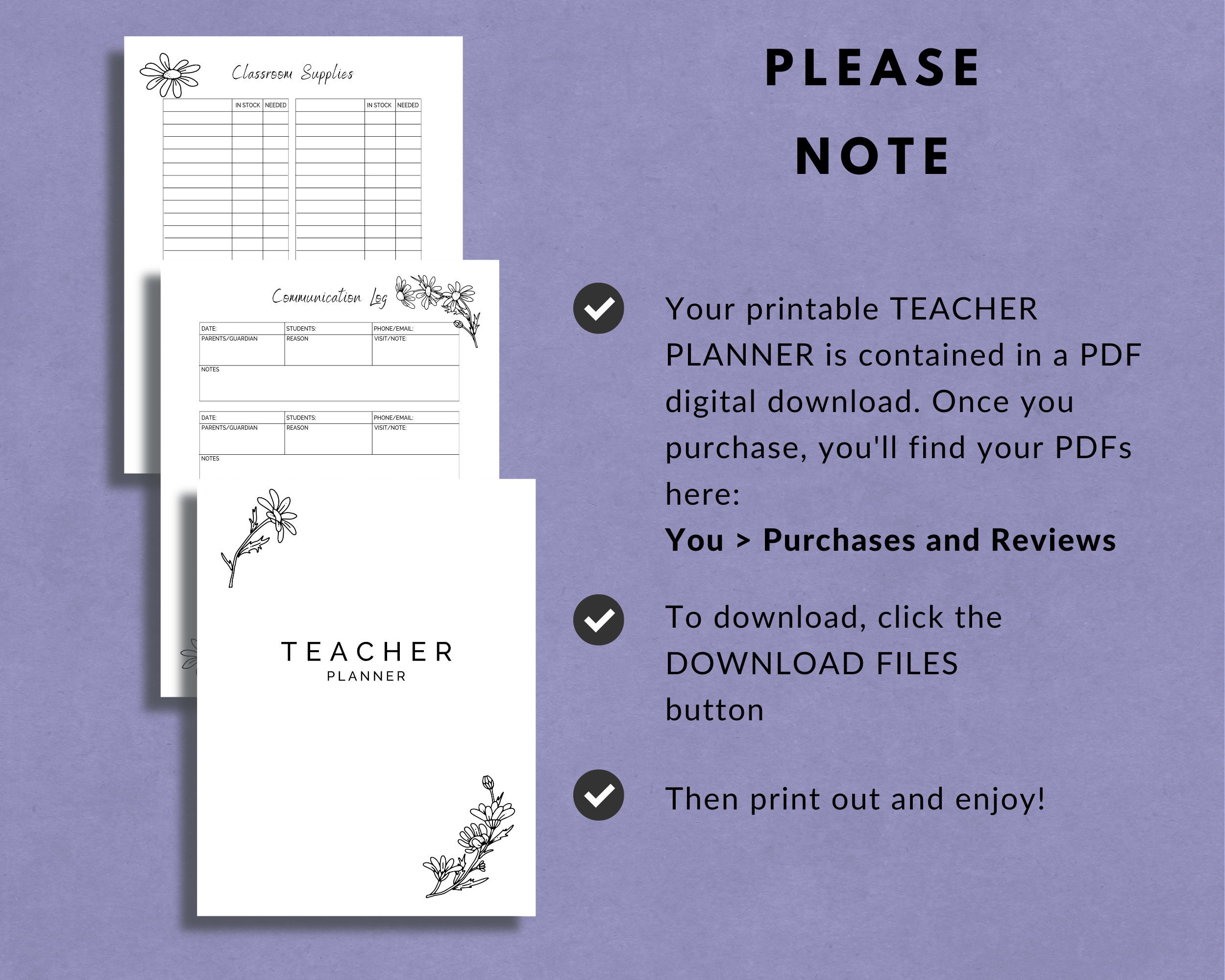Teacher Planner, Printable Planner, Undated, Lesson Planners, Classroom ...