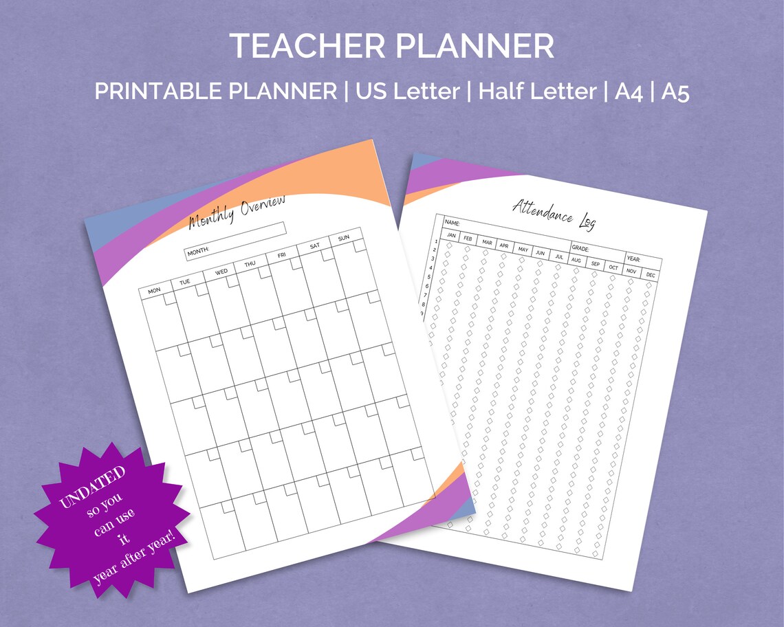 Teacher Planner 2023-24, Printable Planner, Lesson Planner, Academic ...