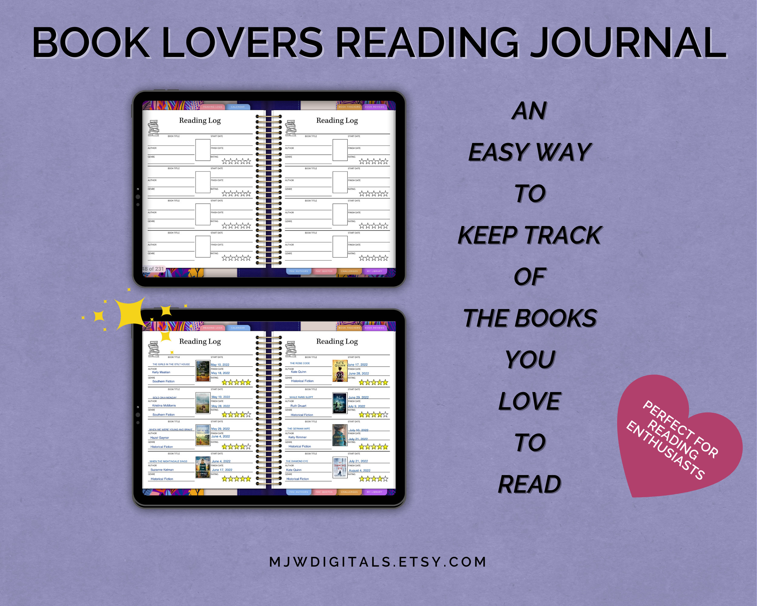 Book Lovers Reading Planner, Deluxe, Reading Journal, Digital Planner ...