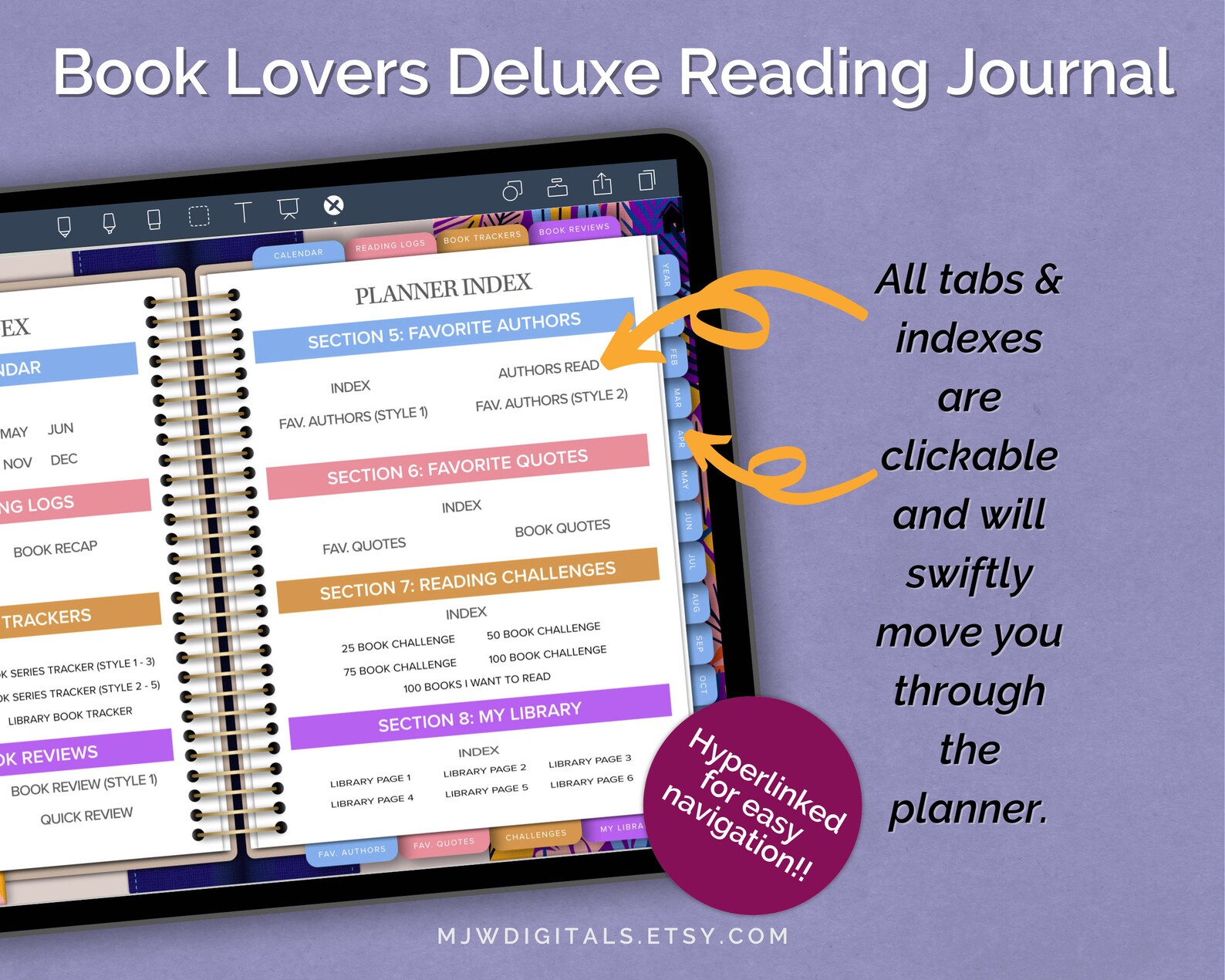 Book Lovers Reading Planner, Deluxe, Reading Journal, Digital Planner ...