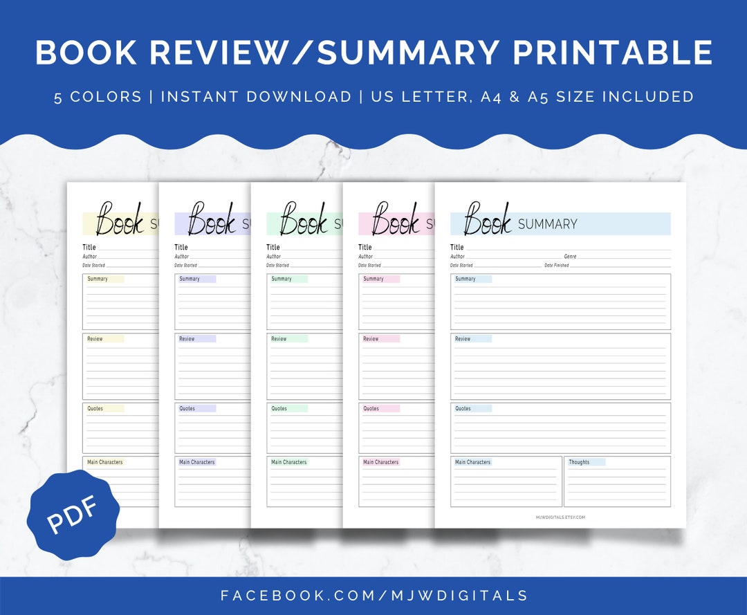 Book Review, Book Summary, Printable Template, Reading Tracker, Reading ...