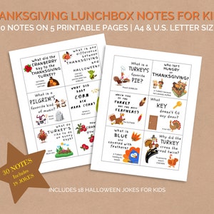 Thanksgiving, Lunchbox Notes for Kids, Printable, 30 Thanksgiving Lunch ...