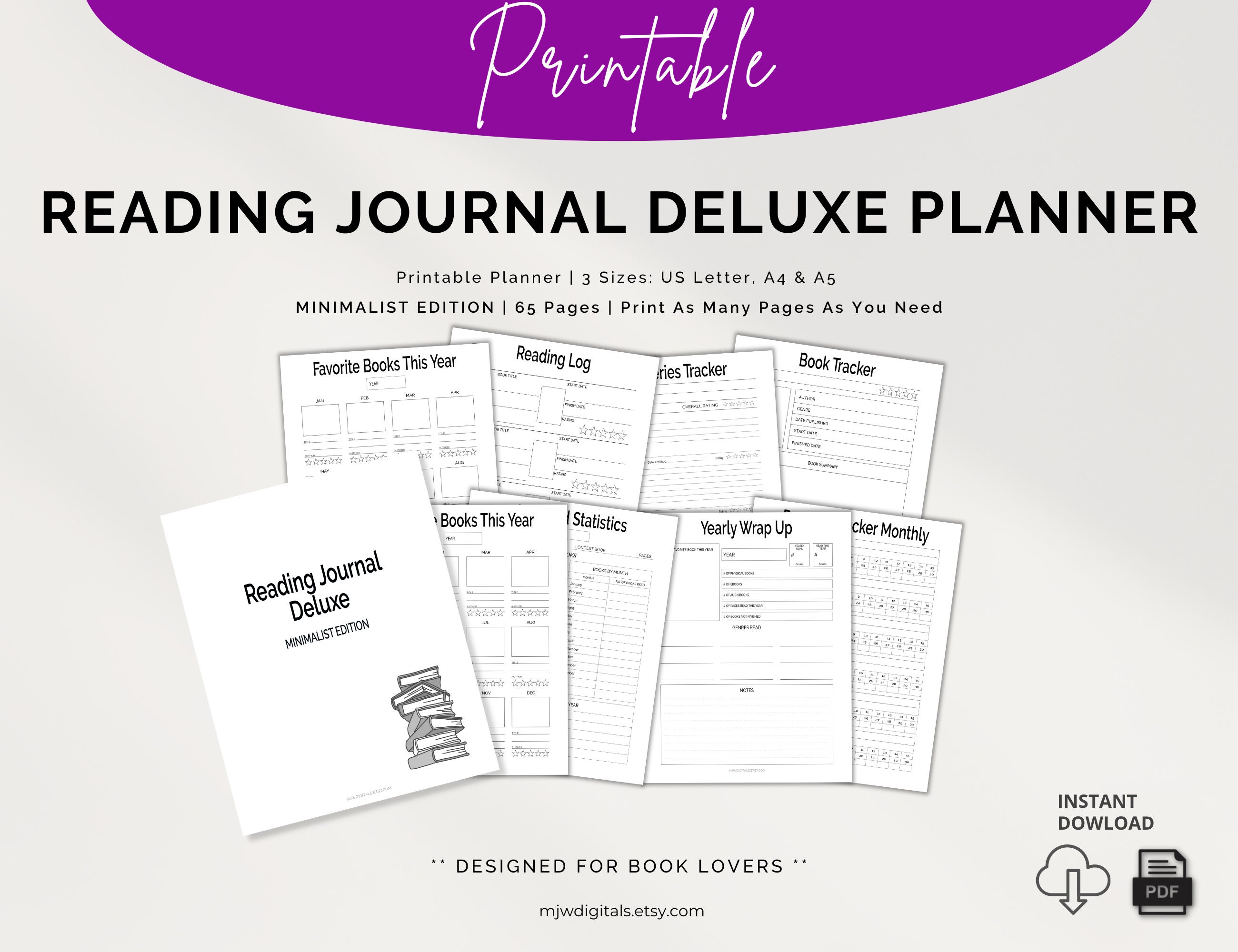 Reading Journal Printable, Minimalist Style for Book Lovers, Deluxe ...