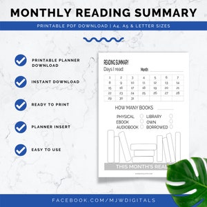 Printable Monthly Reading Summary, A4 A5 Letter Size (PDF) - Etsy