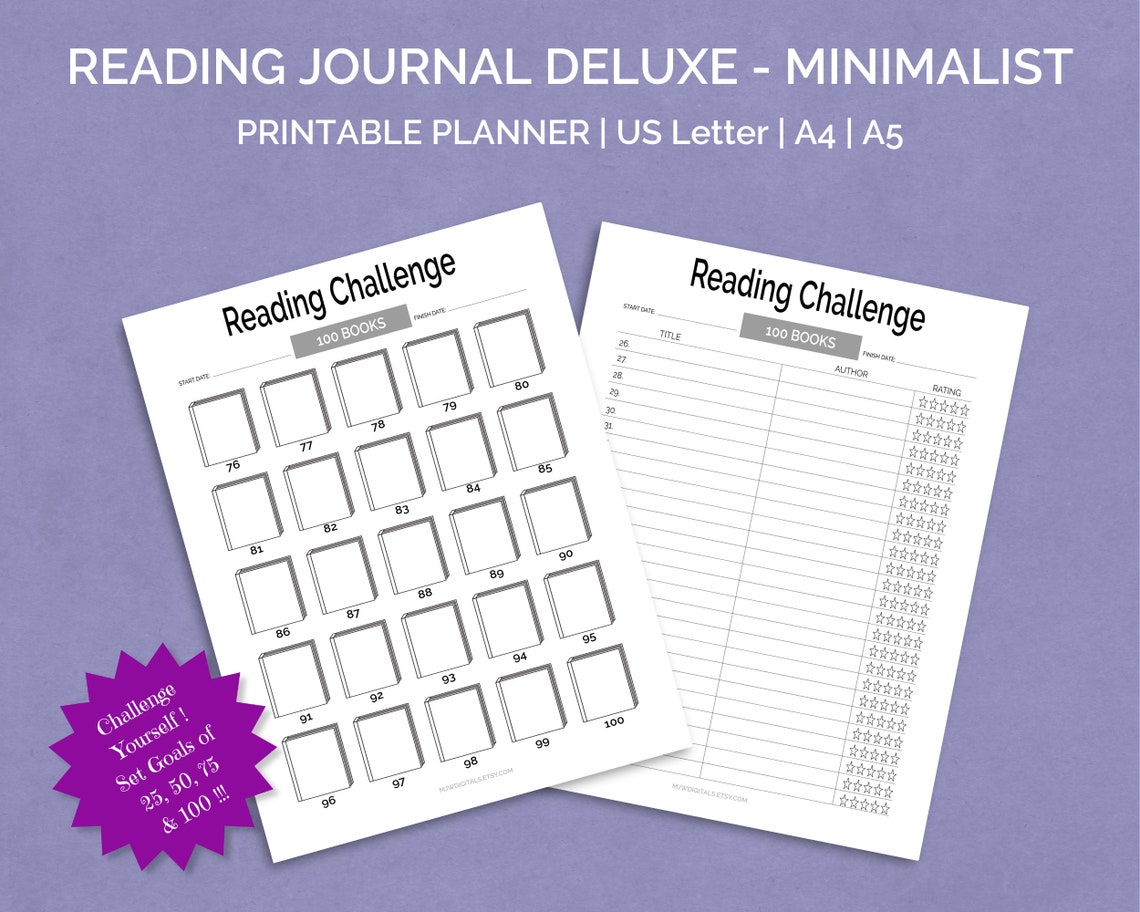 Reading Journal Printable, Minimalist Style for Book Lovers, Deluxe ...