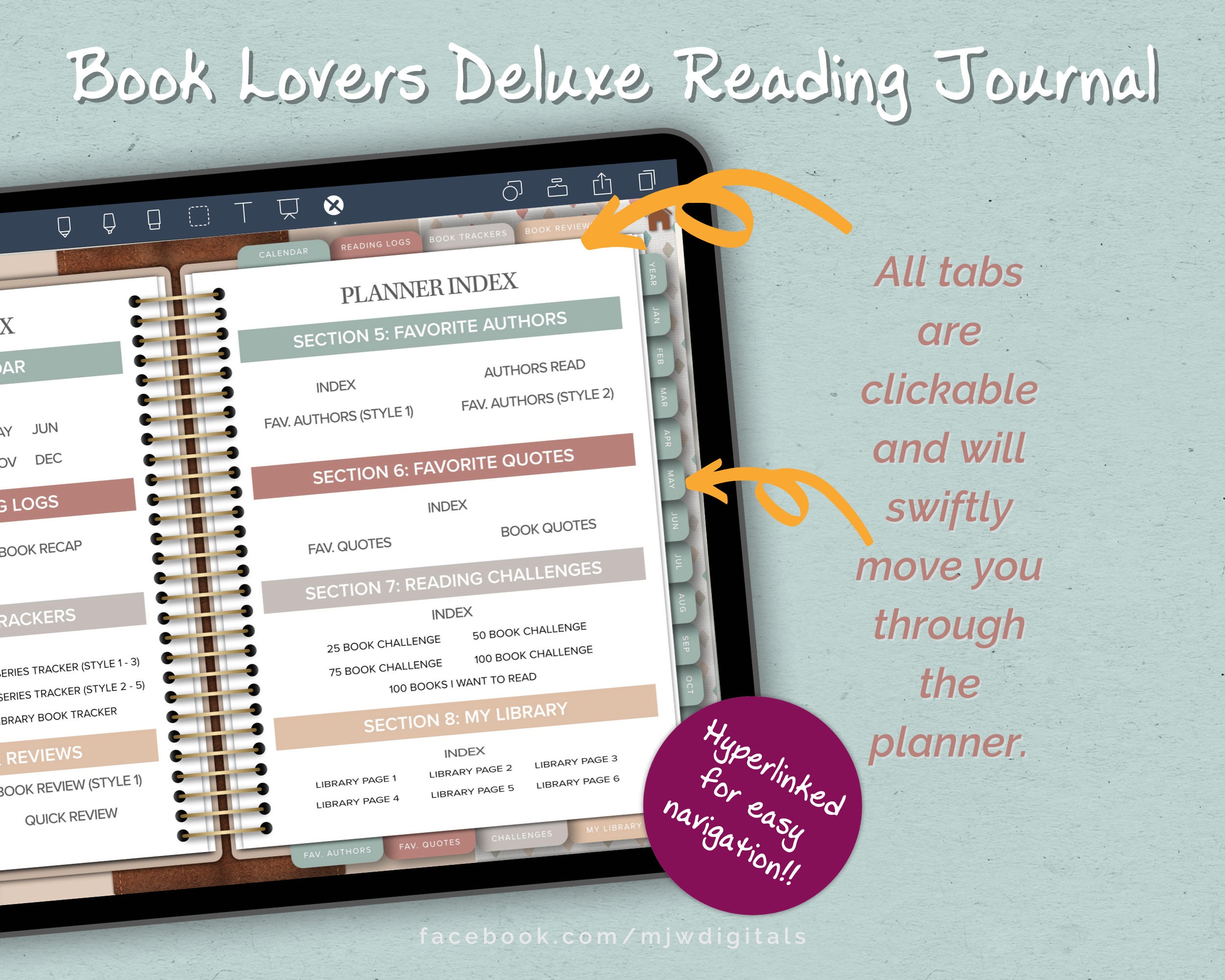 Book Lovers Reading Journal, Deluxe, Digital Reading Planner, Boho ...