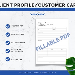 Fillable Client Profile Card, Minimalist Customer Information (PDF) - Etsy