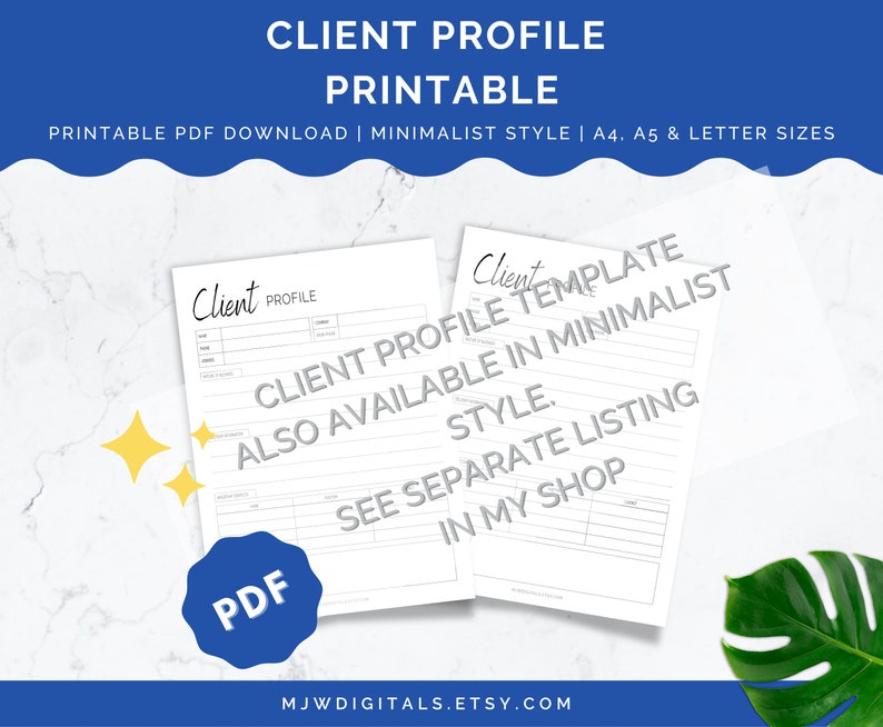 Client Profile, Customer Information Card, Printable, Fillable PDF ...
