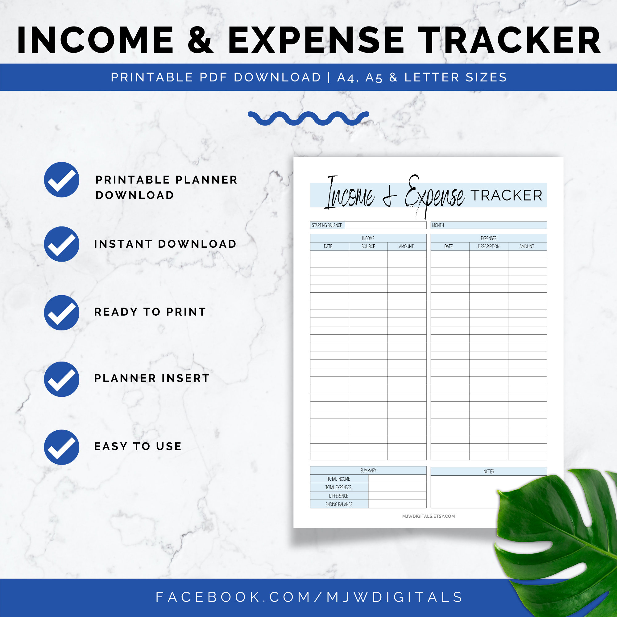 Printable Planner, Income and Expense Tracker Printable Planner Page ...