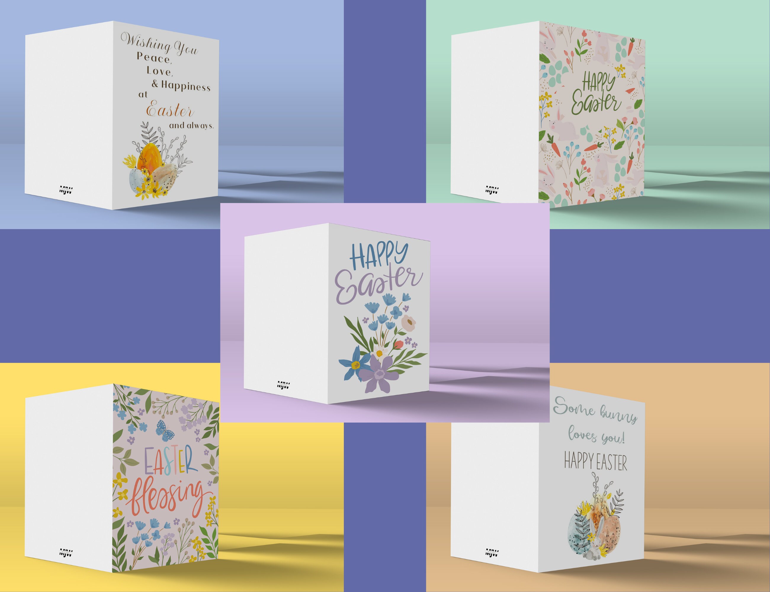 Printable Easter Card Bundle, 5 Happy Easter Greeting, 5x7 Digital ...