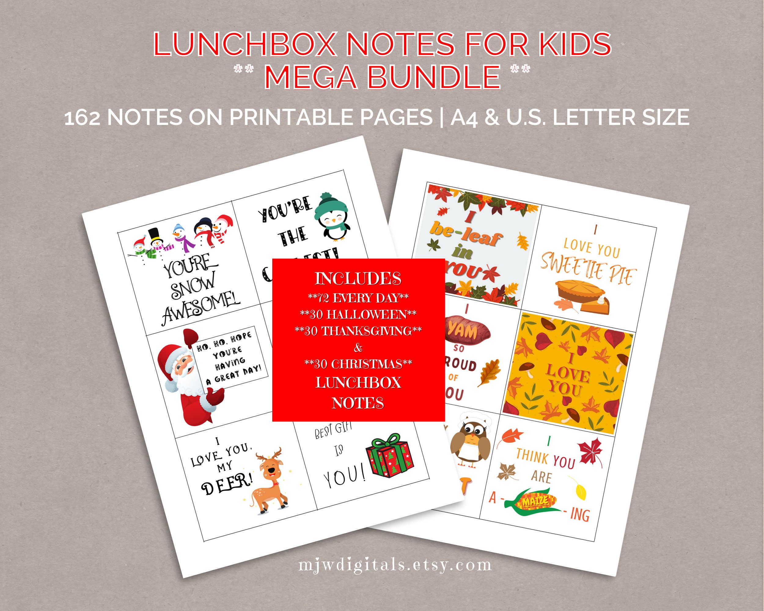 Lunchbox Notes for Kids Mega Bundle, Printable, 162 Lunch Notes ...