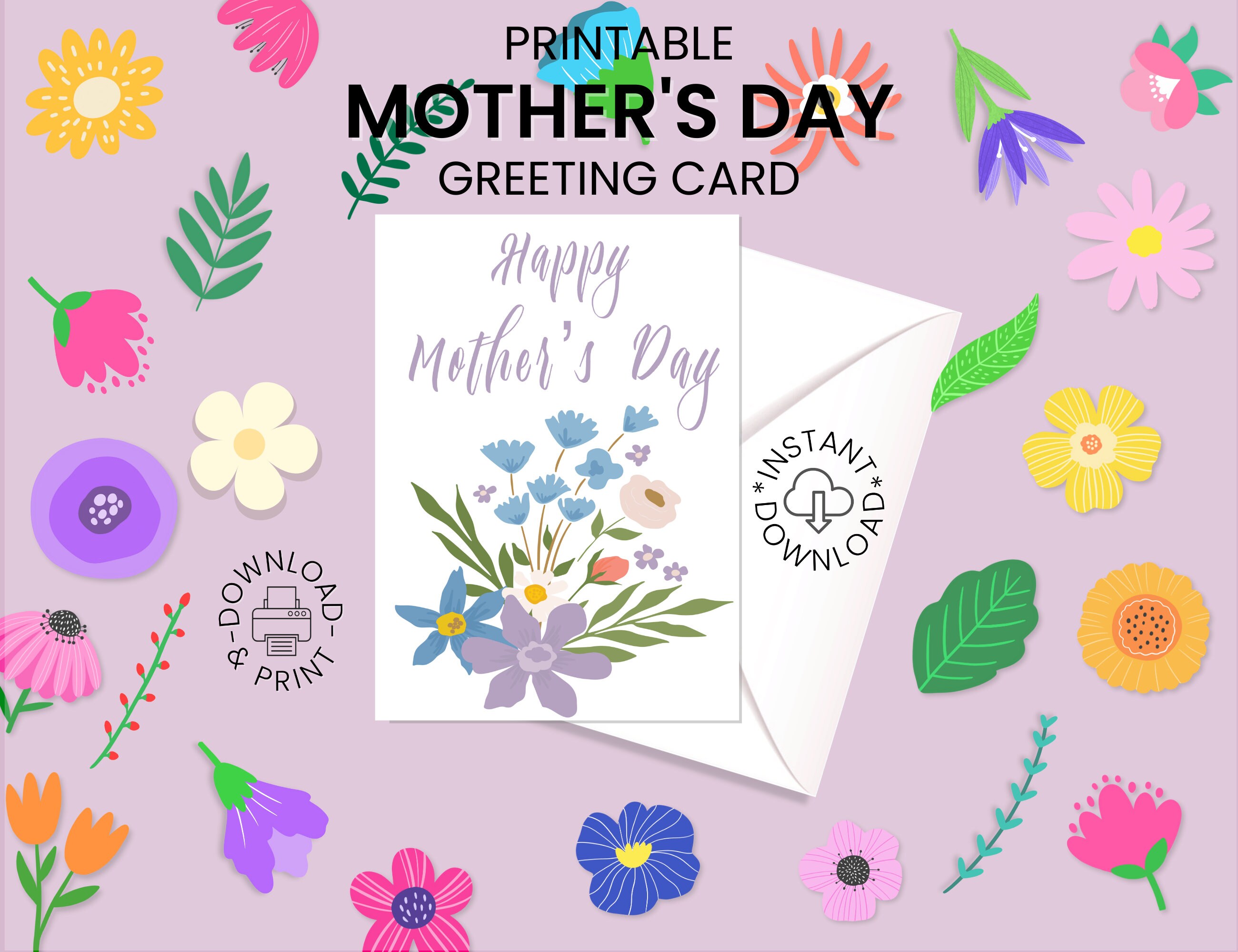 Mothers Day Card, Printable, Greeting Card, Instant Download, Spring ...