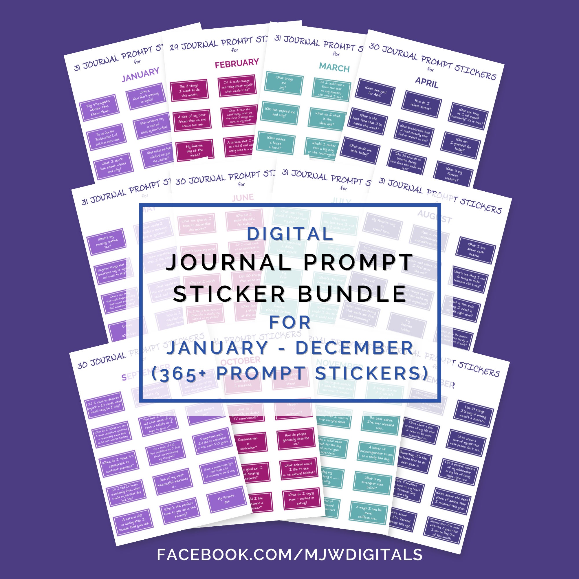 Digital Journal Prompts, Digital Planner Stickers, Stickers Pack, 365 ...