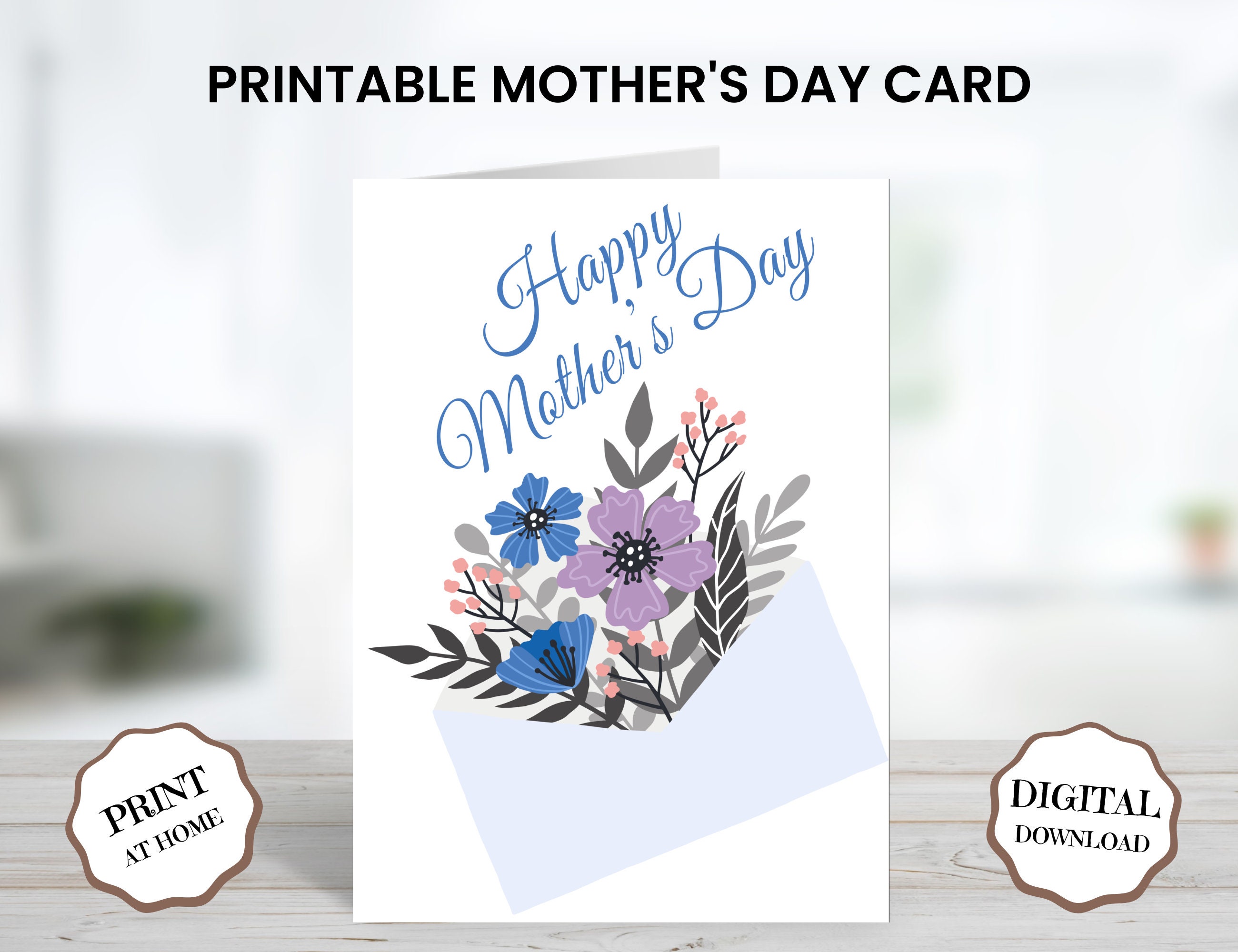 Mothers Day Card, Printable, Greeting Card, Instant Download, Happy ...