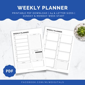 Printable Planner, Printable Weekly Planner, Printable Weekly Calendar ...
