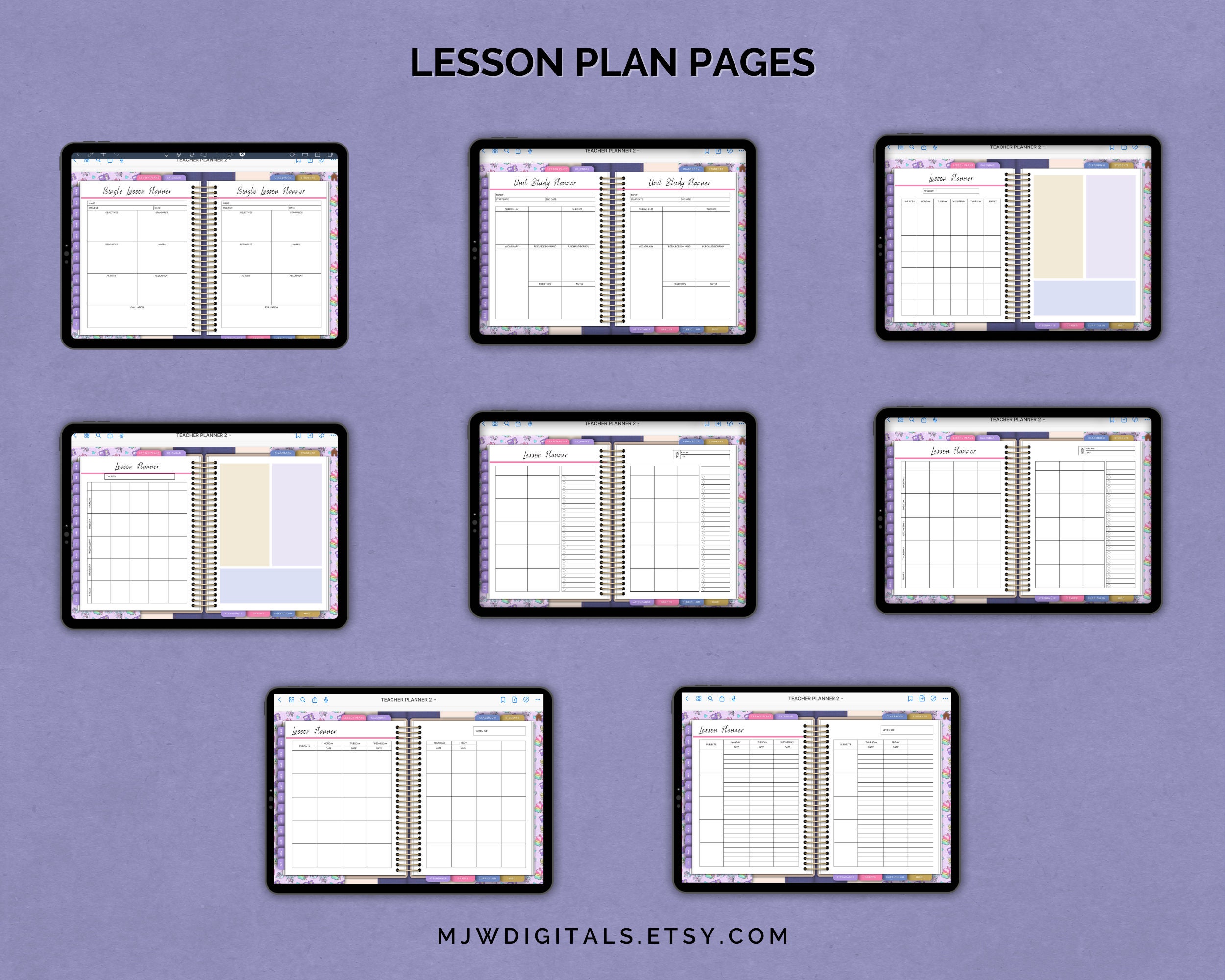 Digital Teacher Planner, Purple Back to School Theme (PDF) - Etsy