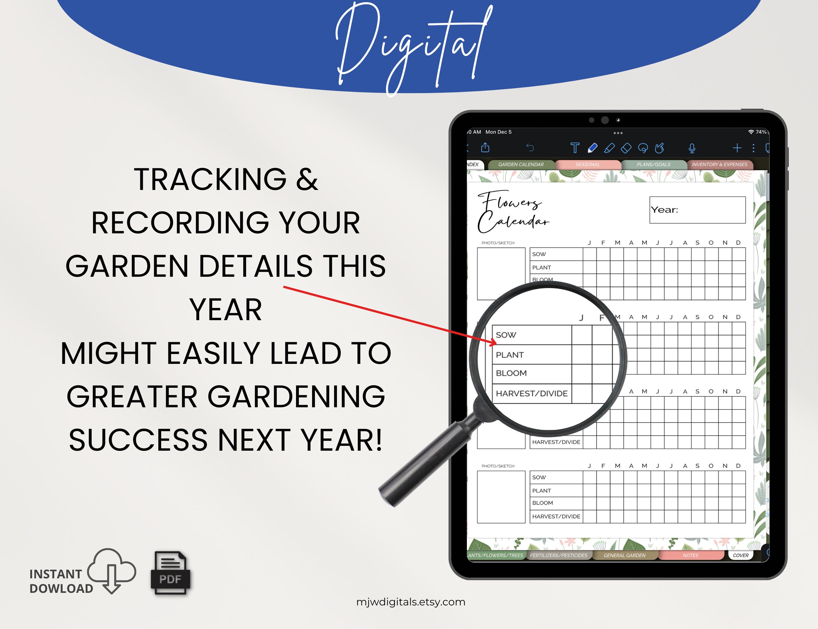 Garden Planner, Garden Journal Digital, Gardener Notebook, Garden ...