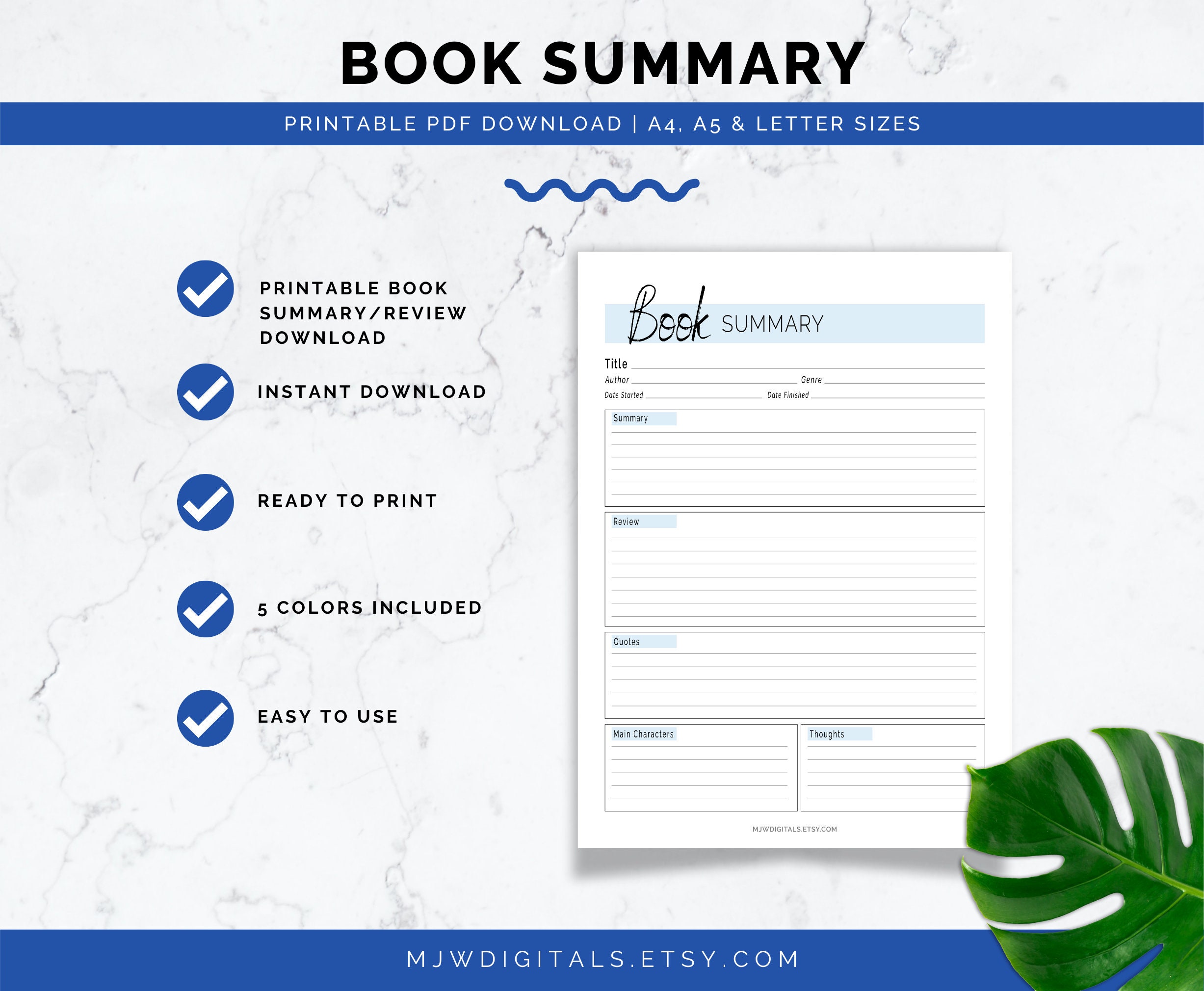 Book Review, Book Summary, Printable Template, Reading Tracker, Reading ...