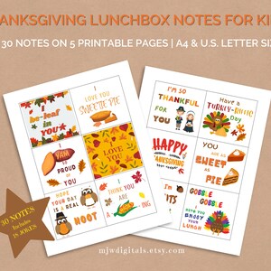 Thanksgiving, Lunchbox Notes for Kids, Printable, 30 Thanksgiving Lunch ...