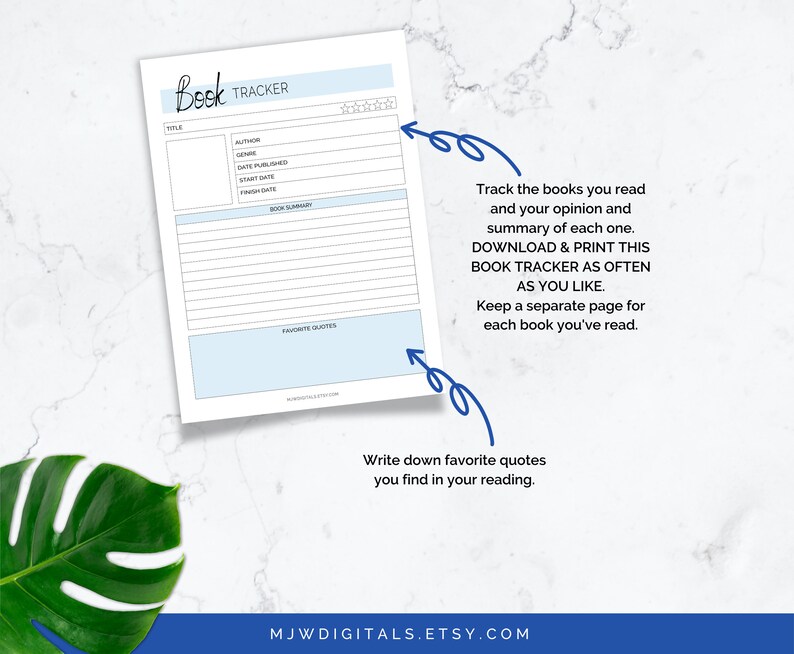 Printable Book Tracker, Book Review, Book Summary, Reading Tracker ...