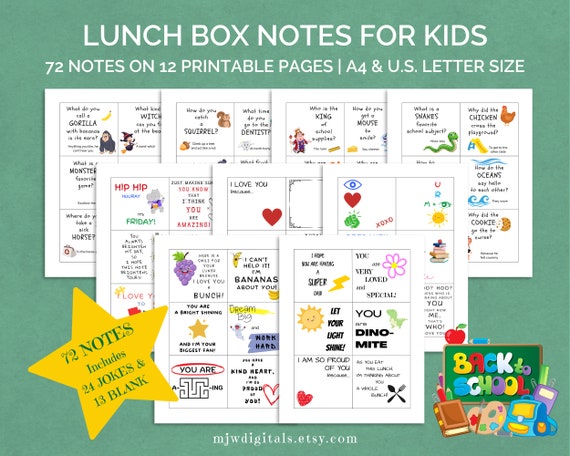 Lunchbox Notes for Kids Printable 72 Lunch Notes for Kids - Etsy