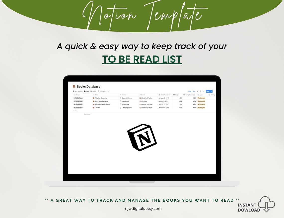Notion Reading Journal Template Organize and Showcase Your - Etsy