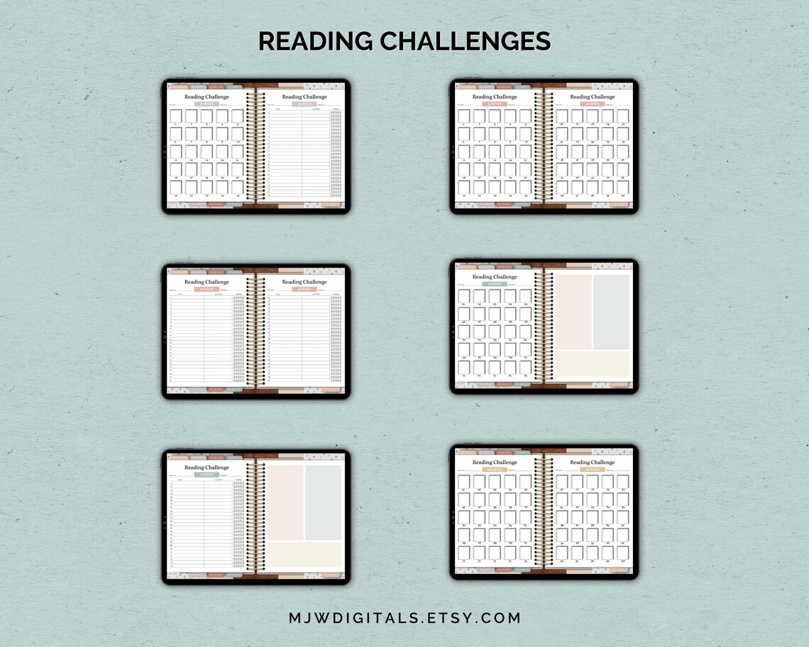 Book Lovers Reading Journal, Deluxe, Digital Reading Planner, Boho ...