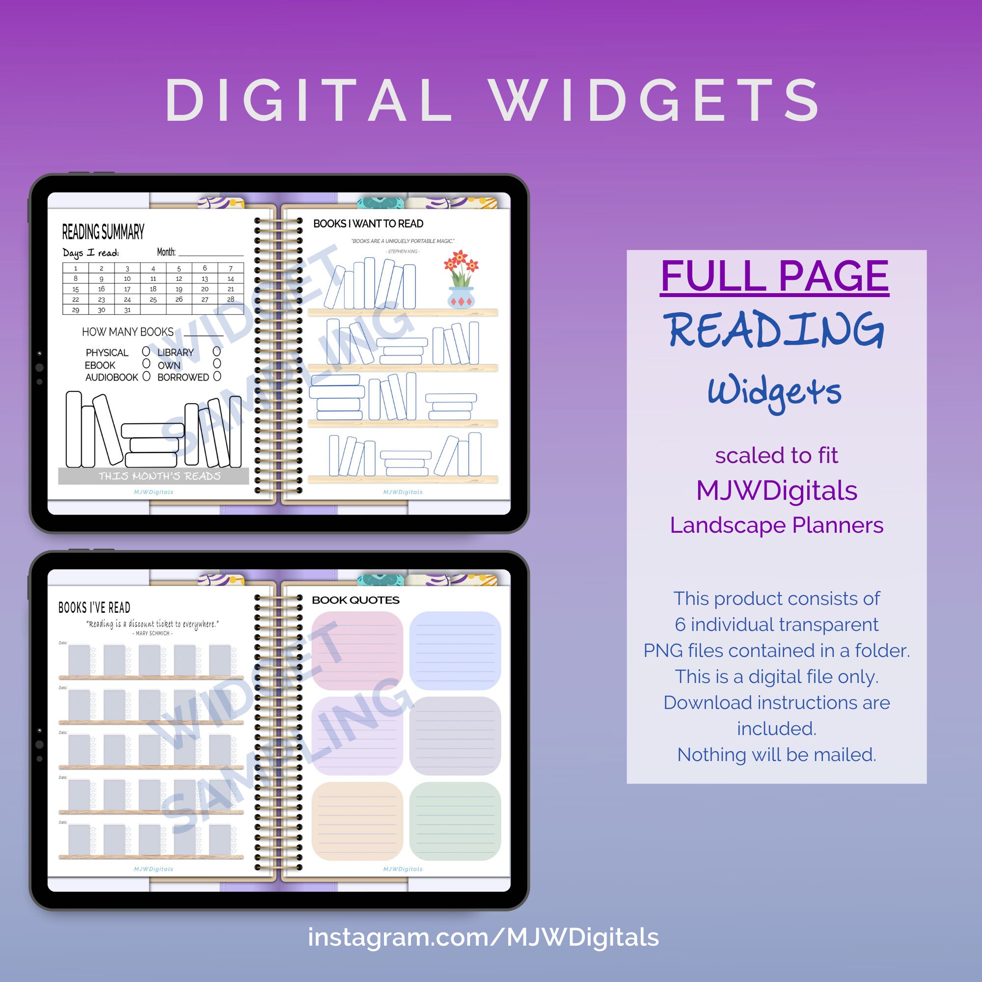 Reading Widgets Digital Widgets Full Page Books Pngs | Etsy