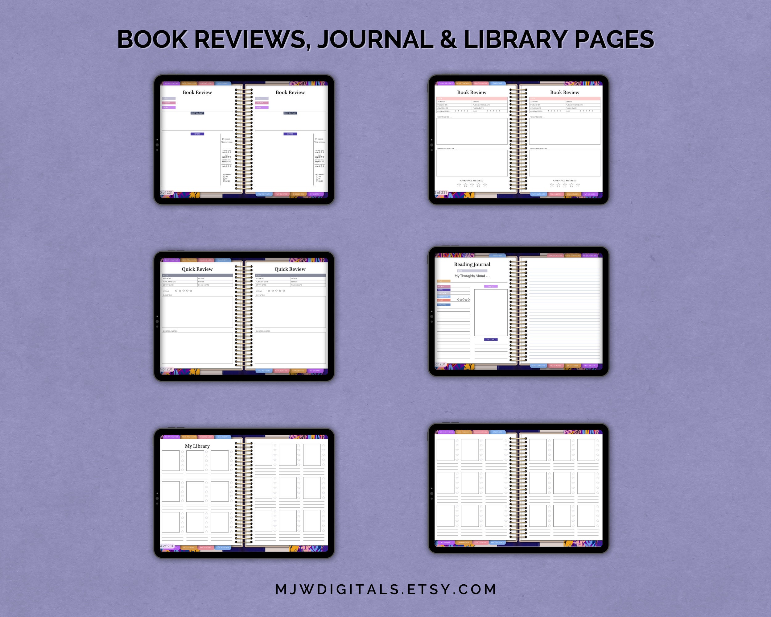 Book Lovers Reading Planner, Deluxe, Reading Journal, Digital Planner ...