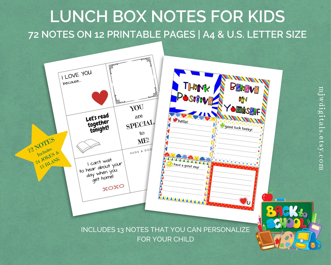 Lunchbox Notes for Kids Printable 72 Lunch Notes for Kids - Etsy