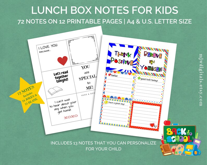 Kids Lunchbox Notes, Jokes, Inspirational Cards (printable PDF) - Etsy