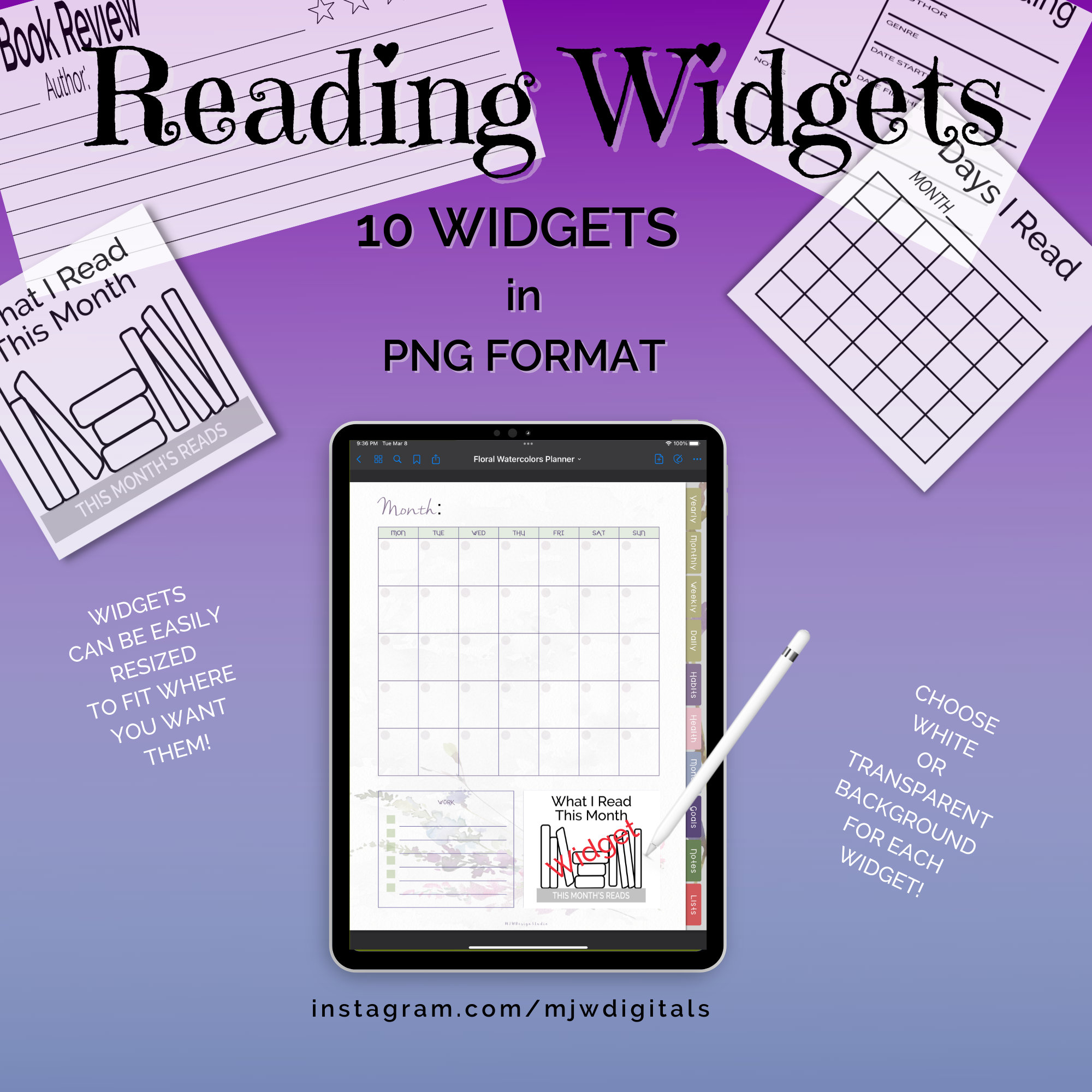 Digital Widgets, Digital Reading Stickers, Reading Widgets, Book Tracker, Digital Planners ...