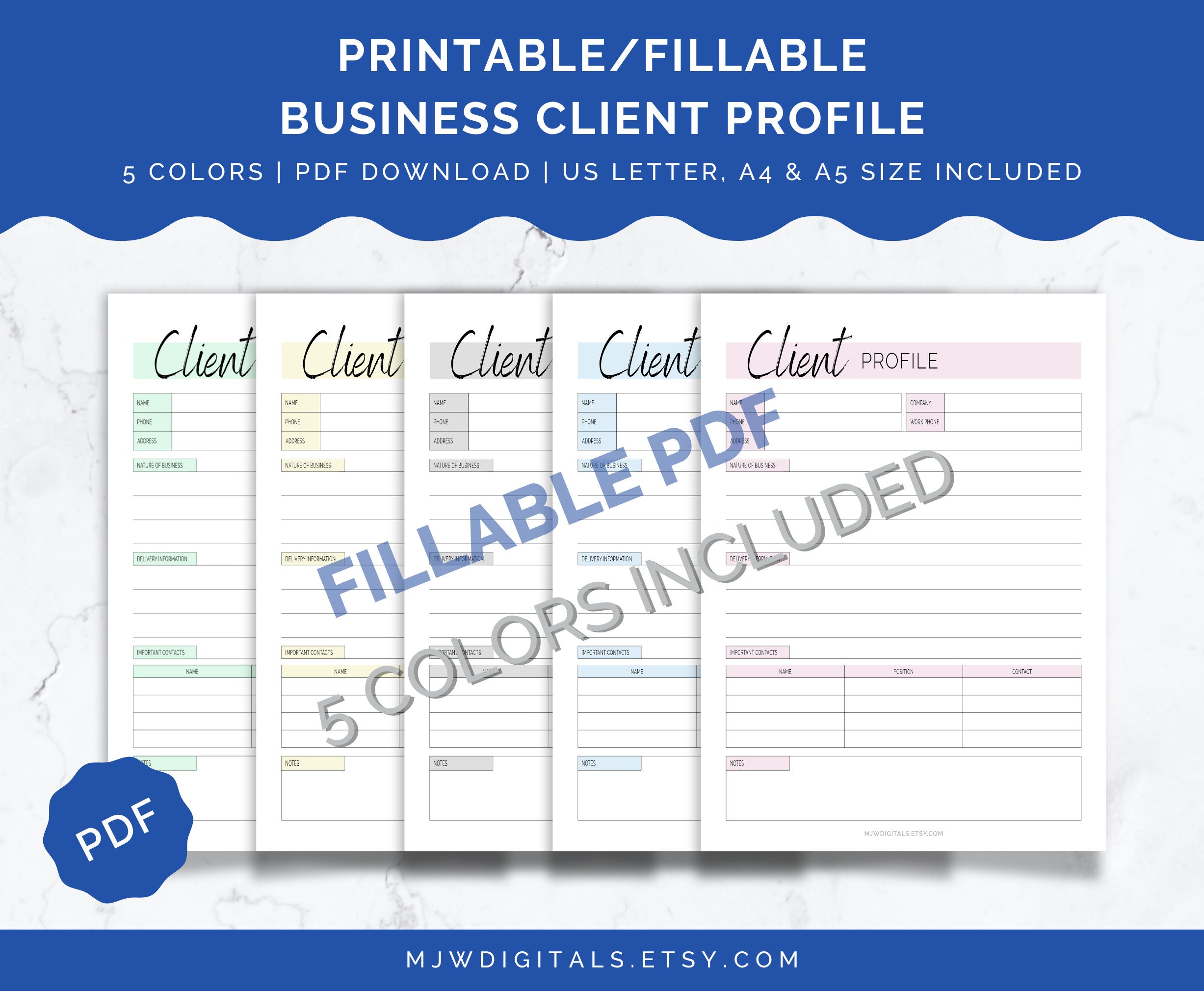 Client Profile, Customer Information Card, Printable, Fillable PDF ...