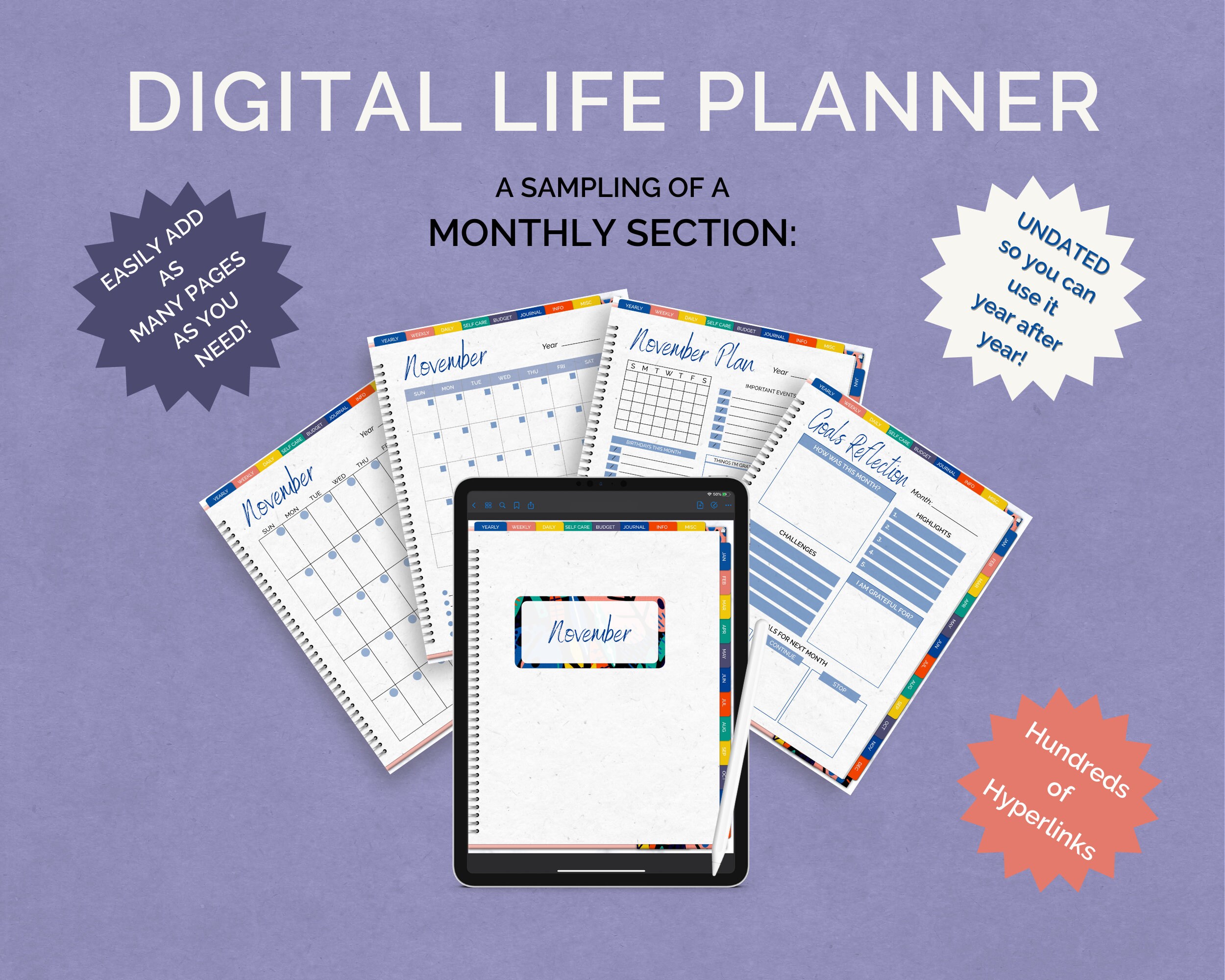 Life Planner & Organizer, Undated, Digital Planner for Note-taking Apps ...