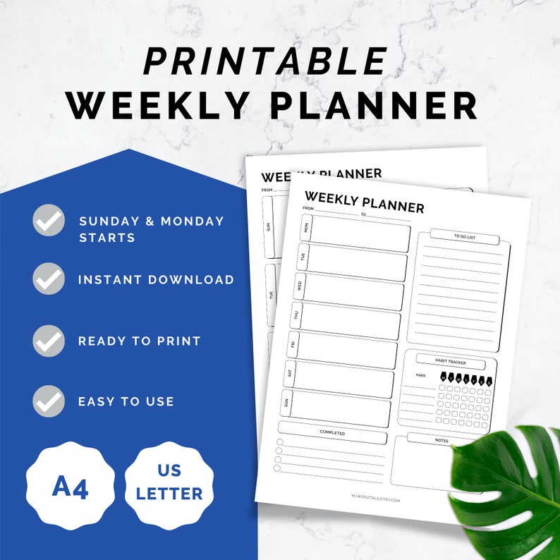 Printable Weekly Planner, Undated, A4 & Letter Size (PDF) - Etsy