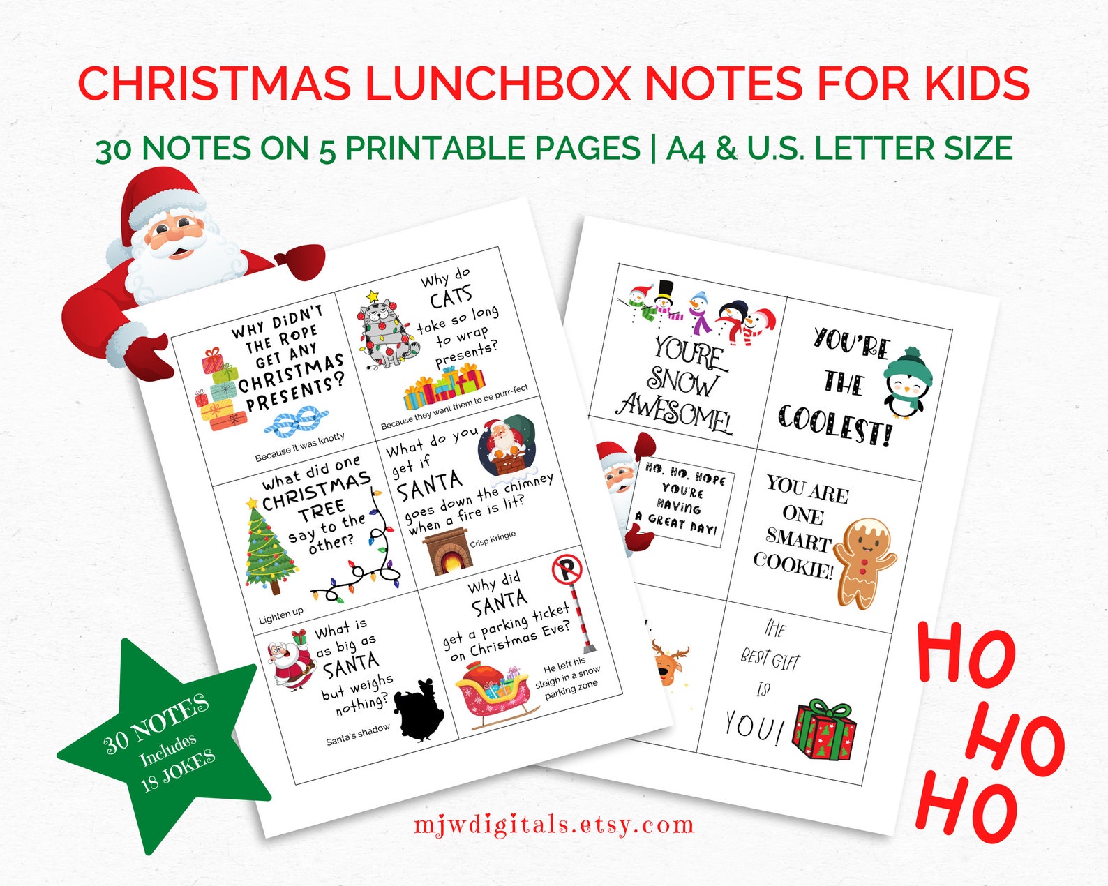 Christmas, Lunchbox Notes for Kids, Printable, 30 Christmas Lunch Box ...