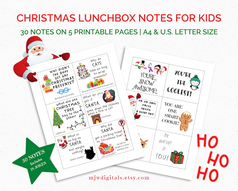 Christmas, Lunchbox Notes for Kids, Printable, 30 Christmas Lunch Box ...