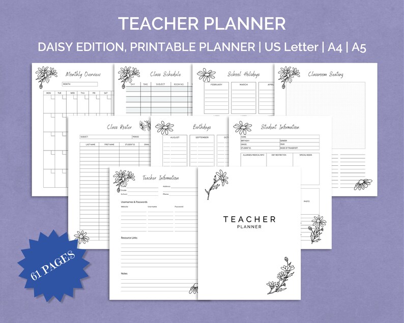 Teacher Planner Printable Planner Undated Lesson Planners - Etsy