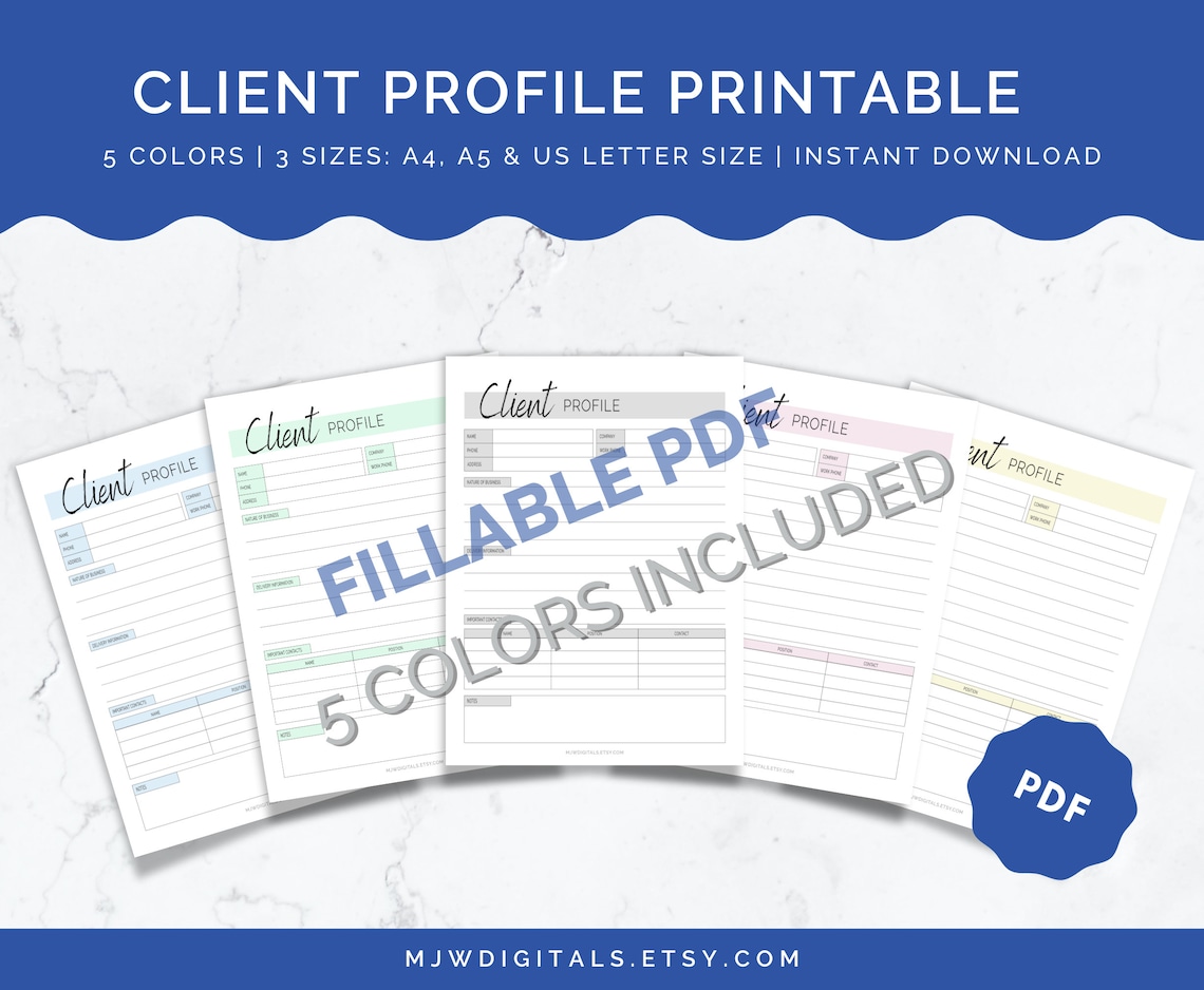 Client Profile, Customer Information Card, Printable, Fillable PDF ...