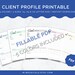 Client Profile, Customer Information Card, Printable, Fillable PDF ...