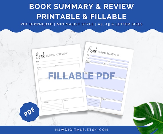Book Review Template Reading Summary Book Lovers Printable - Etsy