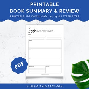 Book Review Template, Reading Summary, Book Lovers Printable, Fillable ...