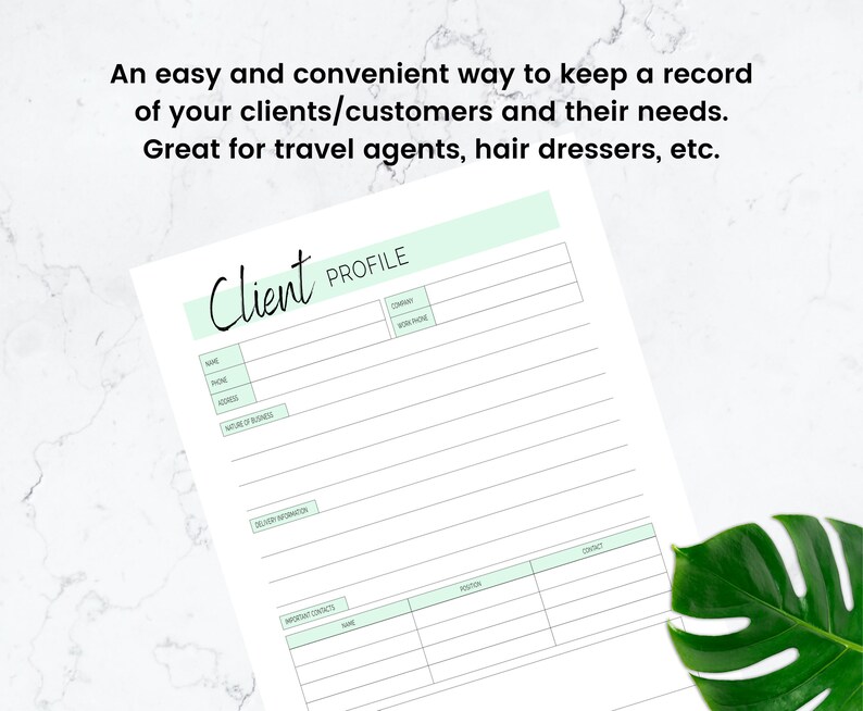 Client Profile, Customer Information Card, Printable, Fillable PDF ...