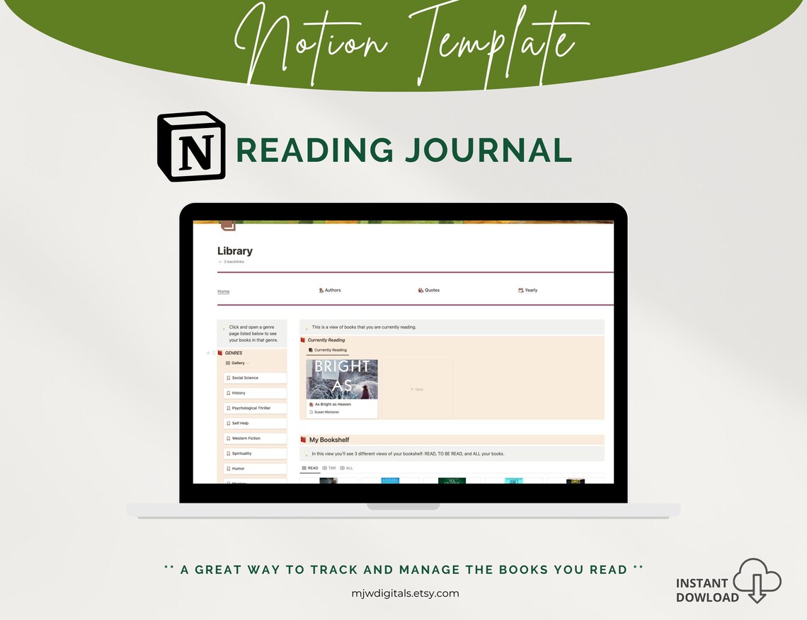 Notion Reading Journal Template Organize and Showcase Your - Etsy