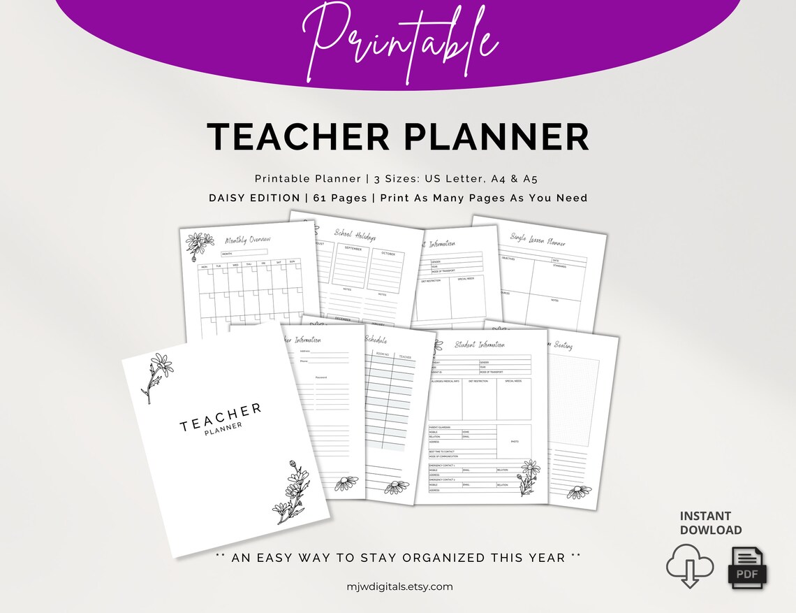 Teacher Planner, Printable Planner, Undated, Lesson Planners, Classroom ...