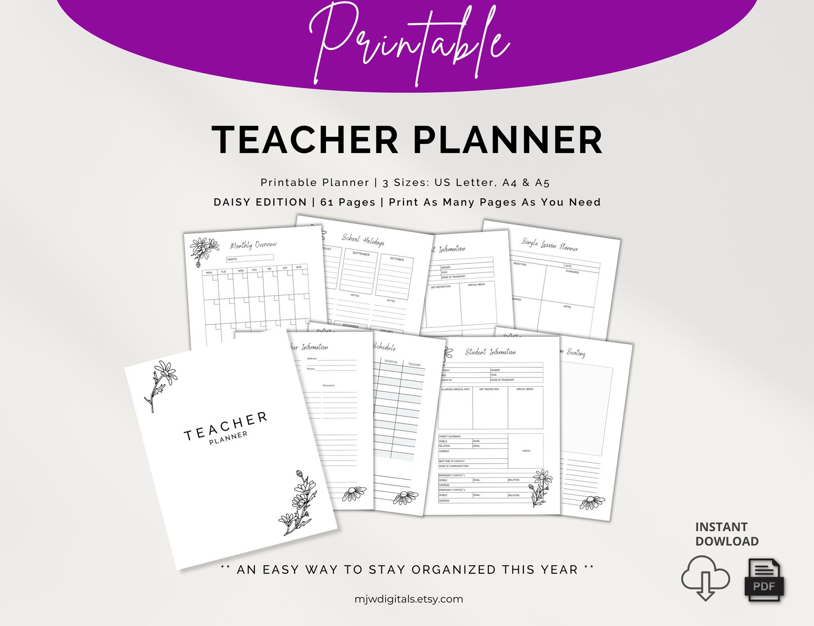 Teacher Planner, Printable Planner, Undated, Lesson Planners, Classroom ...