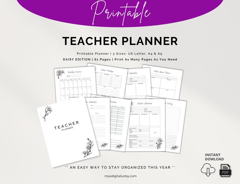 Teacher Planner, Printable Planner, Undated, Lesson Planners, Classroom ...