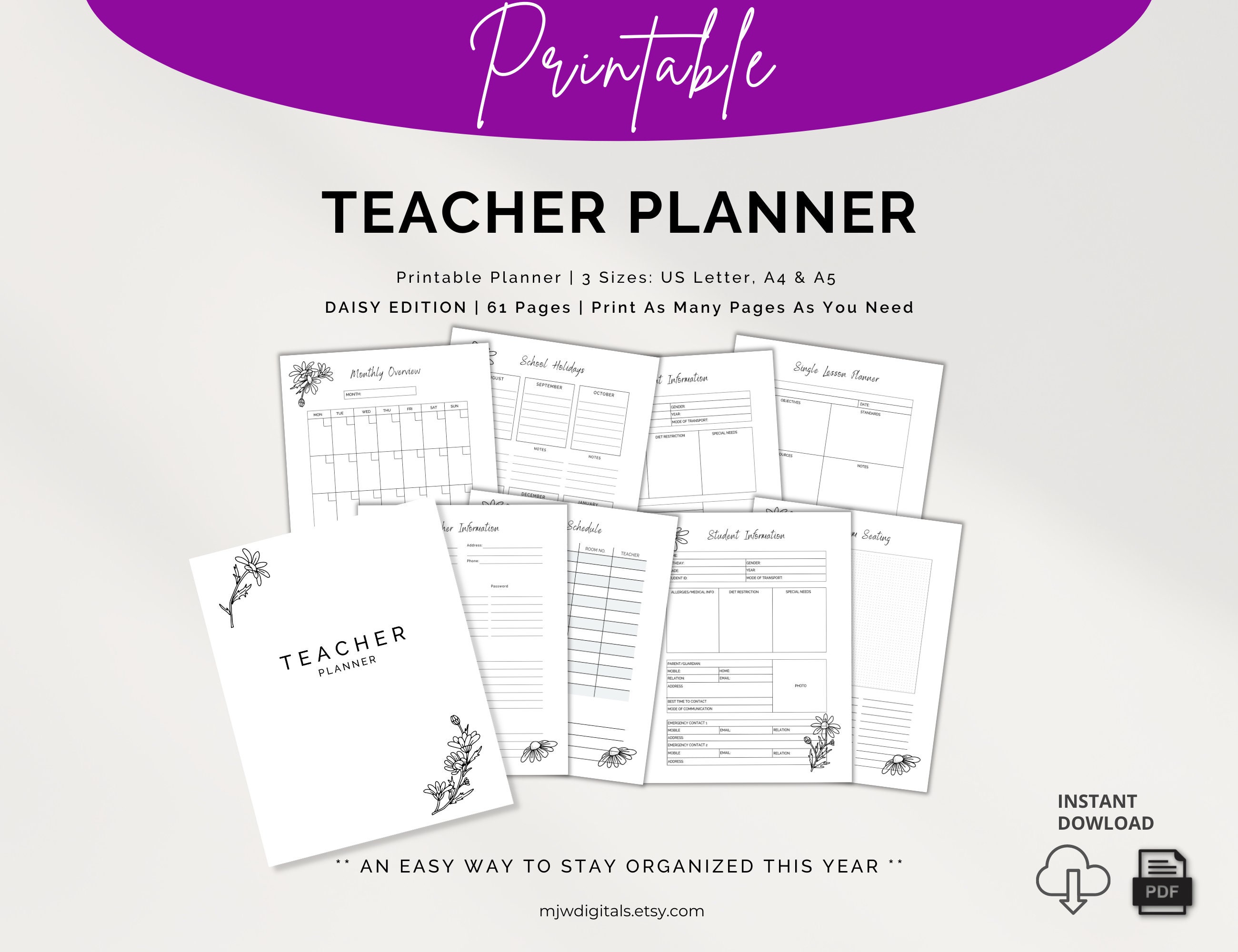 Teacher Planner, Printable Planner, Undated, Lesson Planners, Classroom ...