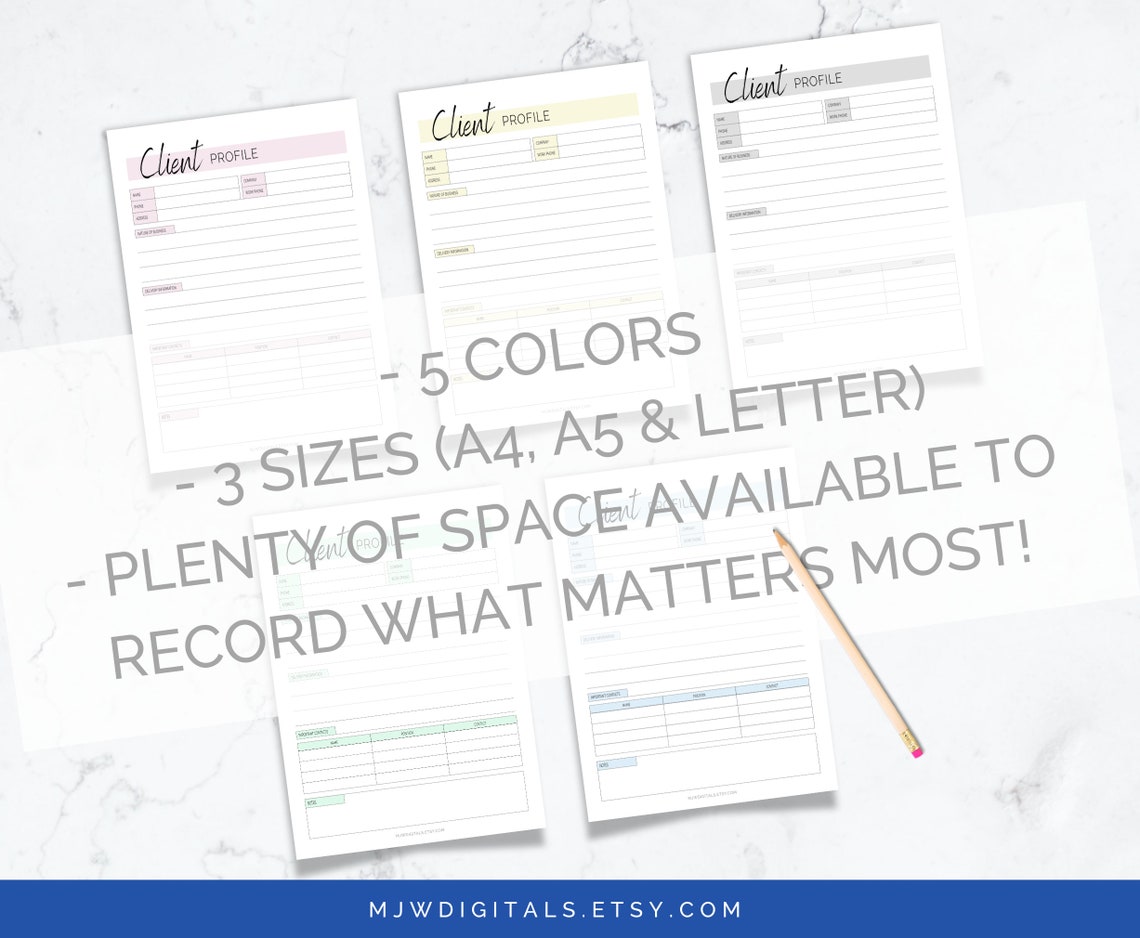 Client Profile, Customer Information Card, Printable, Fillable PDF ...