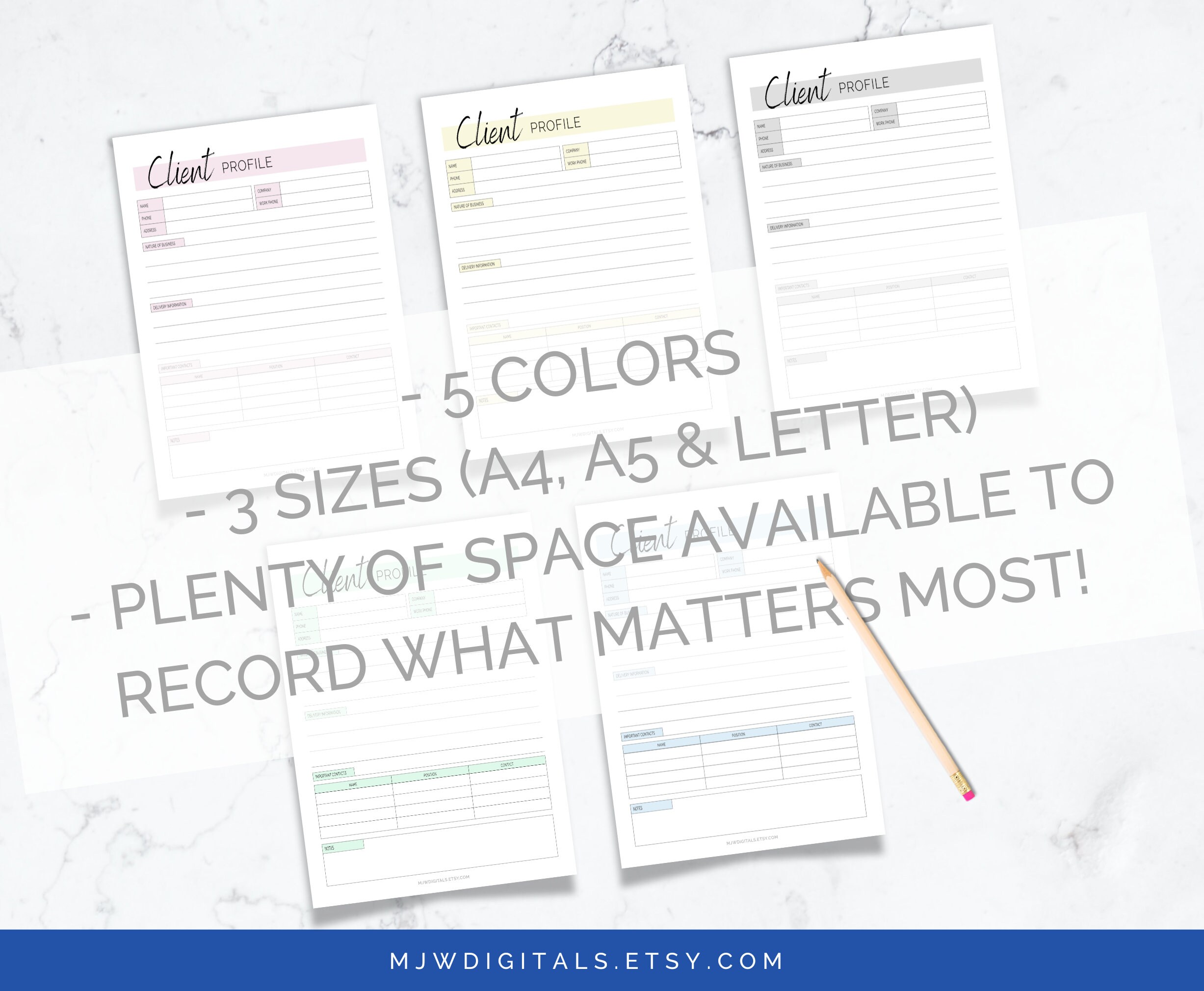 Client Profile, Customer Information Card, Printable, Fillable PDF ...